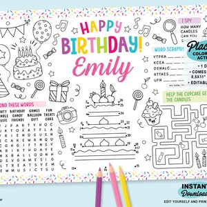 Editable Birthday Coloring Placemat | Printable Birthday Party Coloring ...