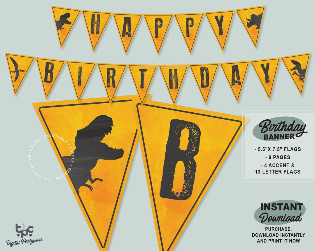 Dinosaur Bunting Banner | Printable Dinosaur Party Wall Banner | T-rex ...