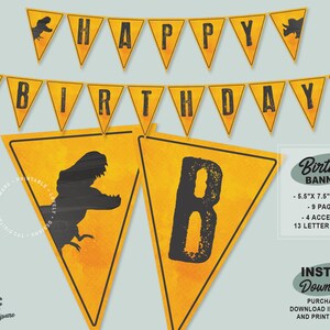 Dinosaur Bunting Banner | Printable Dinosaur Party Wall Banner | T-rex ...