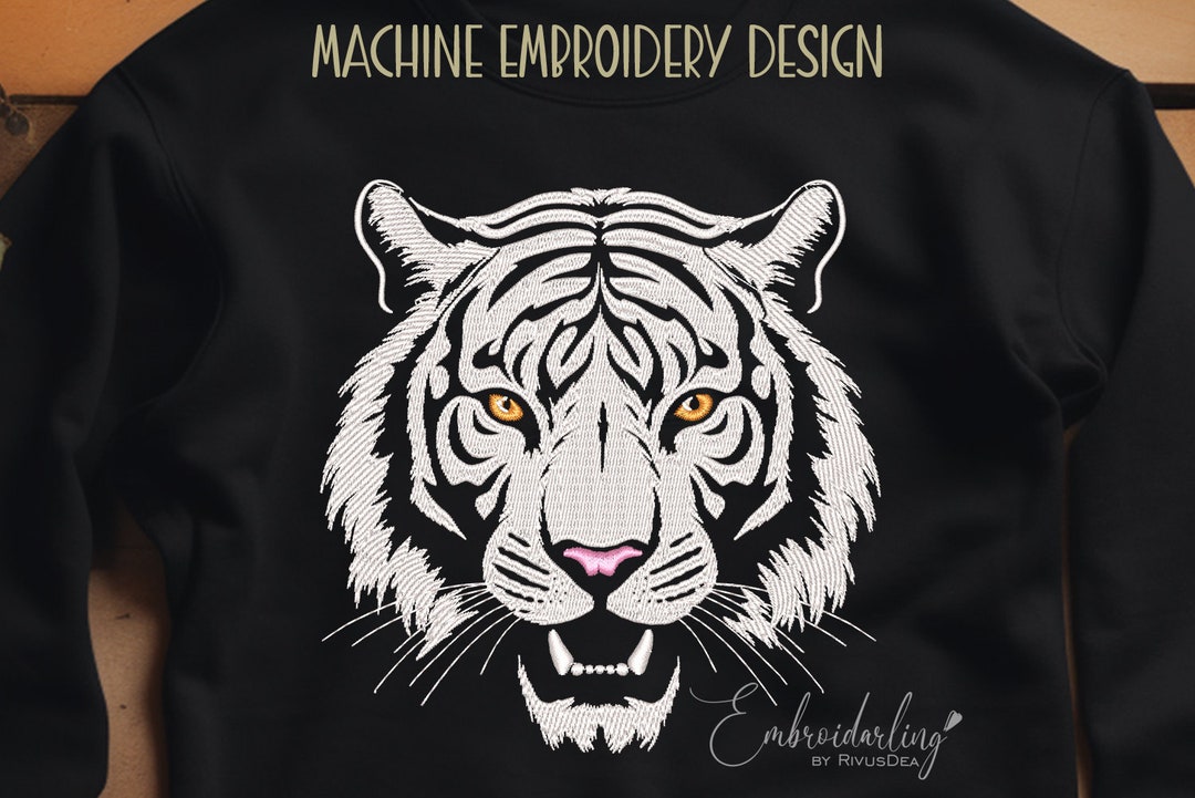 White Tiger Face Machine Embroidery Design, 2 Size, Tiger Head, Wild ...