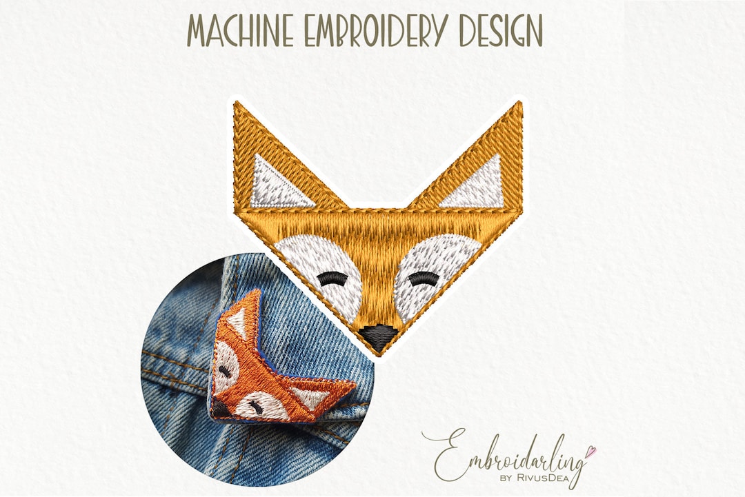 Machine Embroidery Design. Corner Embroidery, Cute Fox, Red Fox Face ...