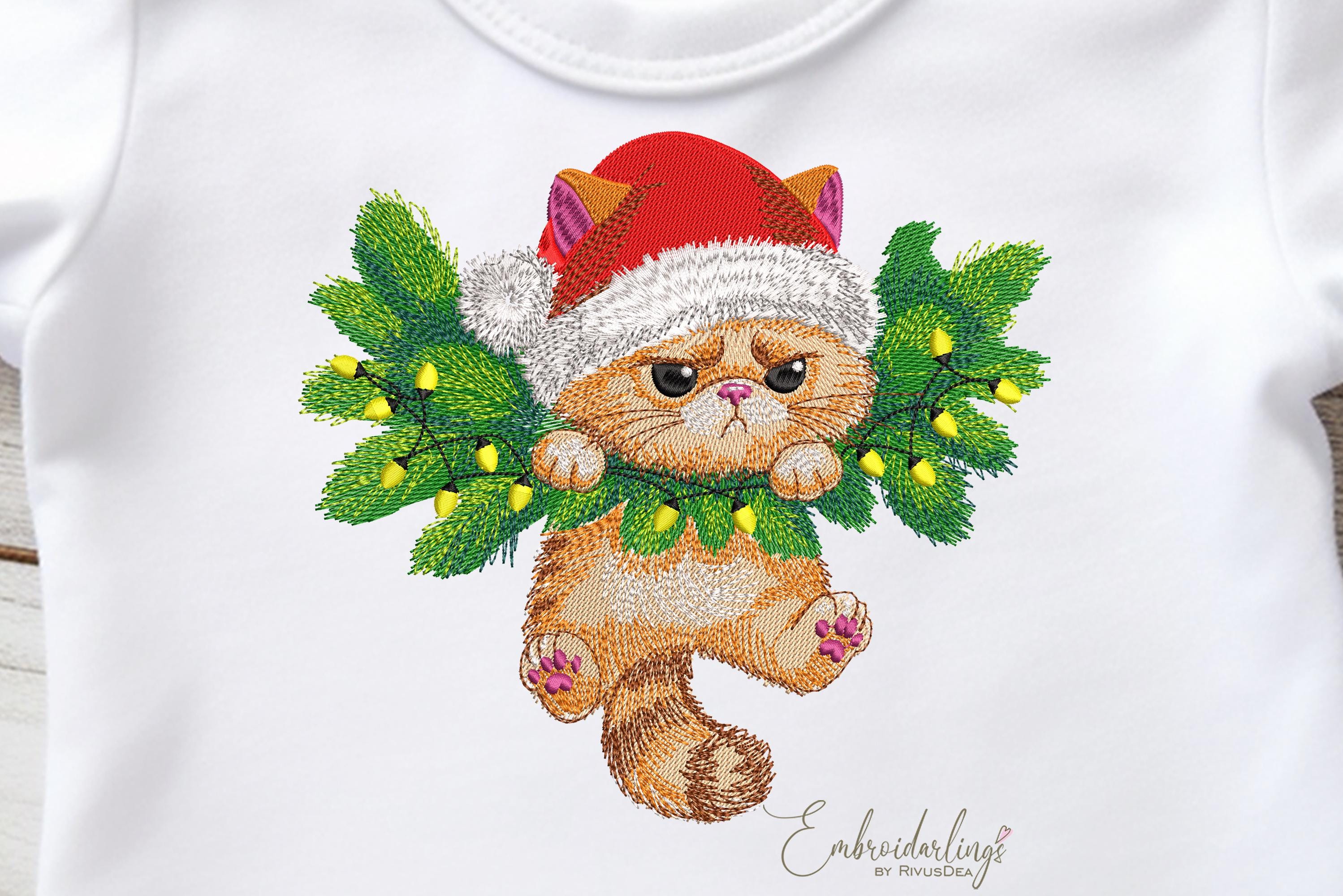 Grumpy Christmas Kitten Embroidery Design – Angry Cat in Santa Hat ...