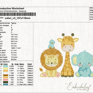 Cute Safari Embroidery Design, Wild Lion Elephant Giraffe Embroidery ...