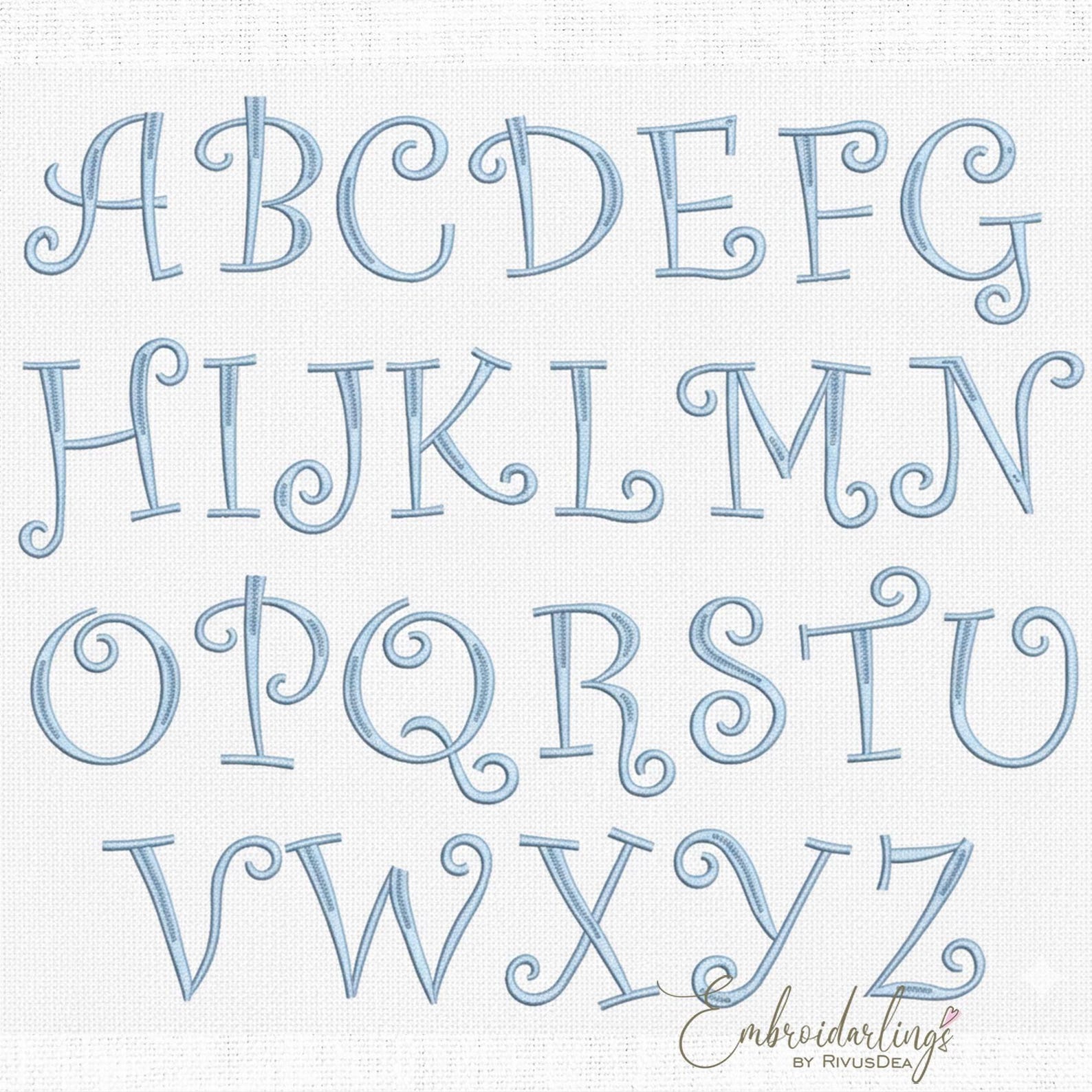 Monogram Font Embroidery Designs 4 Sizes, Curly Script Alphabet – Baby ...
