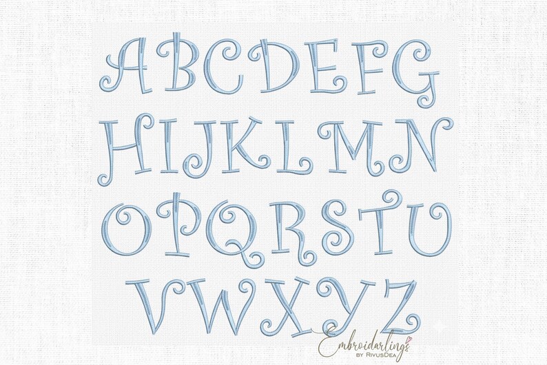 Monogram Font Embroidery Designs 4 Sizes, Curly Script Alphabet – Baby ...