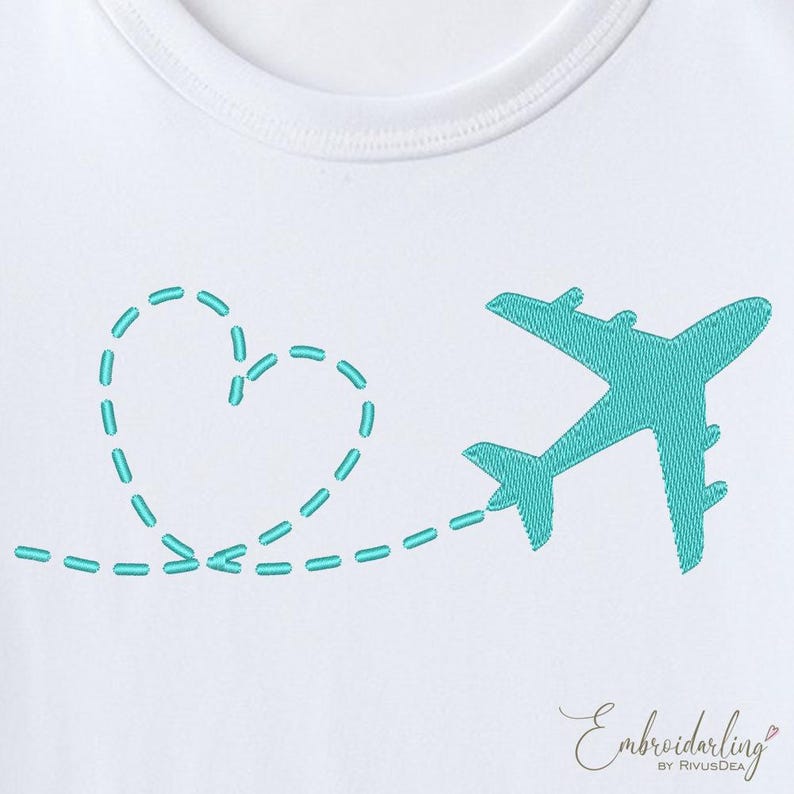 Plane With Heart Embroidery Design File. Airplane Stewardess Pilot ...