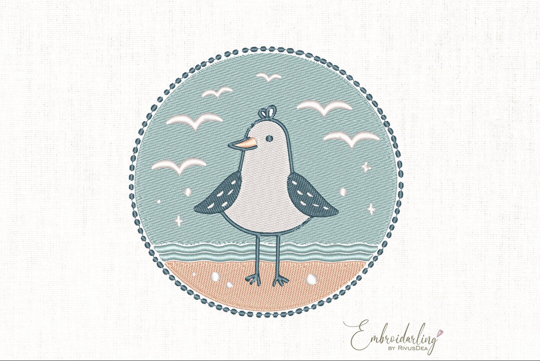 Seagull Machine Embroidery Designs, Summer Beach Seashell Embroidery ...