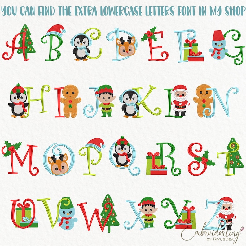 Christmas Embroidery Font File, 4 Sizes, Christmas Uppercase Alphabet ...