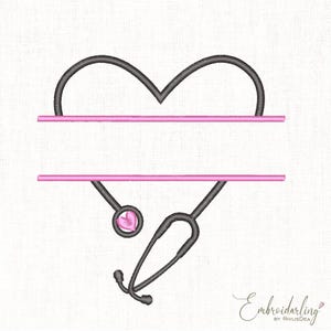Stethoscope Heart Split Monogram Embroidery Design | Name Frame | Nurse ...