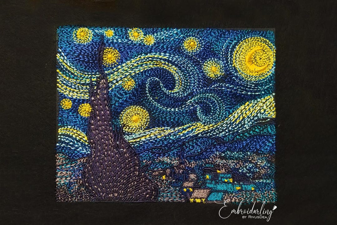 Starry Night Embroidery Designs - Van Gogh Machine Embroidery Art - Etsy