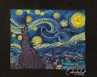 Embroidery Design Starry Night, Van Gogh Starry Night Embroidered ...