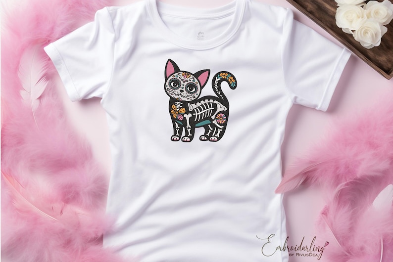 Cat Sugar Skull Embroidery Designss – Day of the Dead Catrina Cat ...