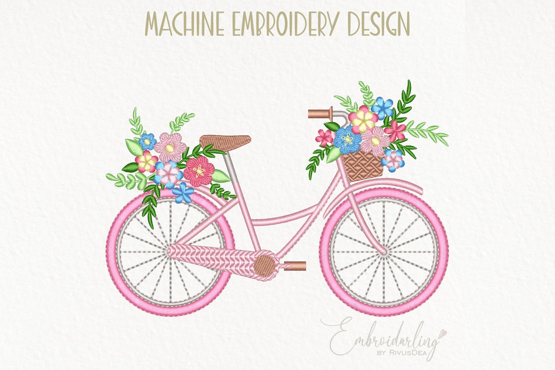Spring Bike With Flowers Machine Embroidery Design, 3 Size, Floral ...
