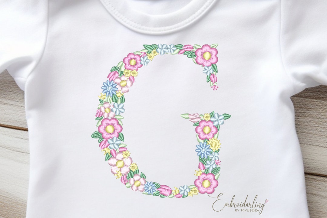 Floral Letter G Machine Embroidery Pattern, 97mm 3.80in Monogram for ...