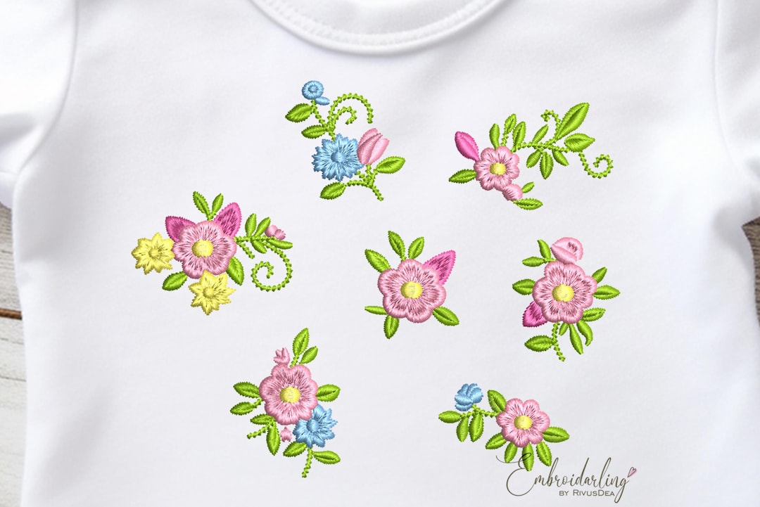 7 Tiny Flowers Bundle Embroidery Design Files - 3 Size Simle Floral ...