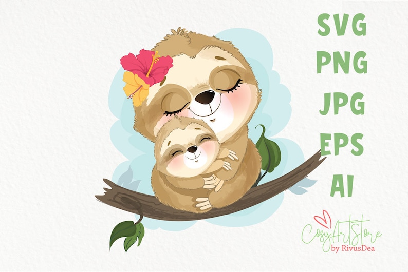 Cute Sloth Mom SVG File Commercial Free Use. Tropical Baby | Etsy