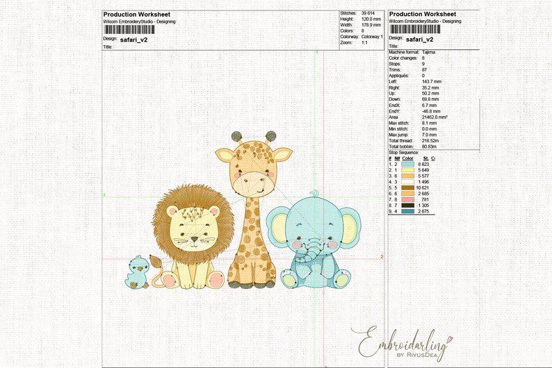 Safari Animals Embroidery Design: Lion, Giraffe, Elephant (5x7'' Hoop ...
