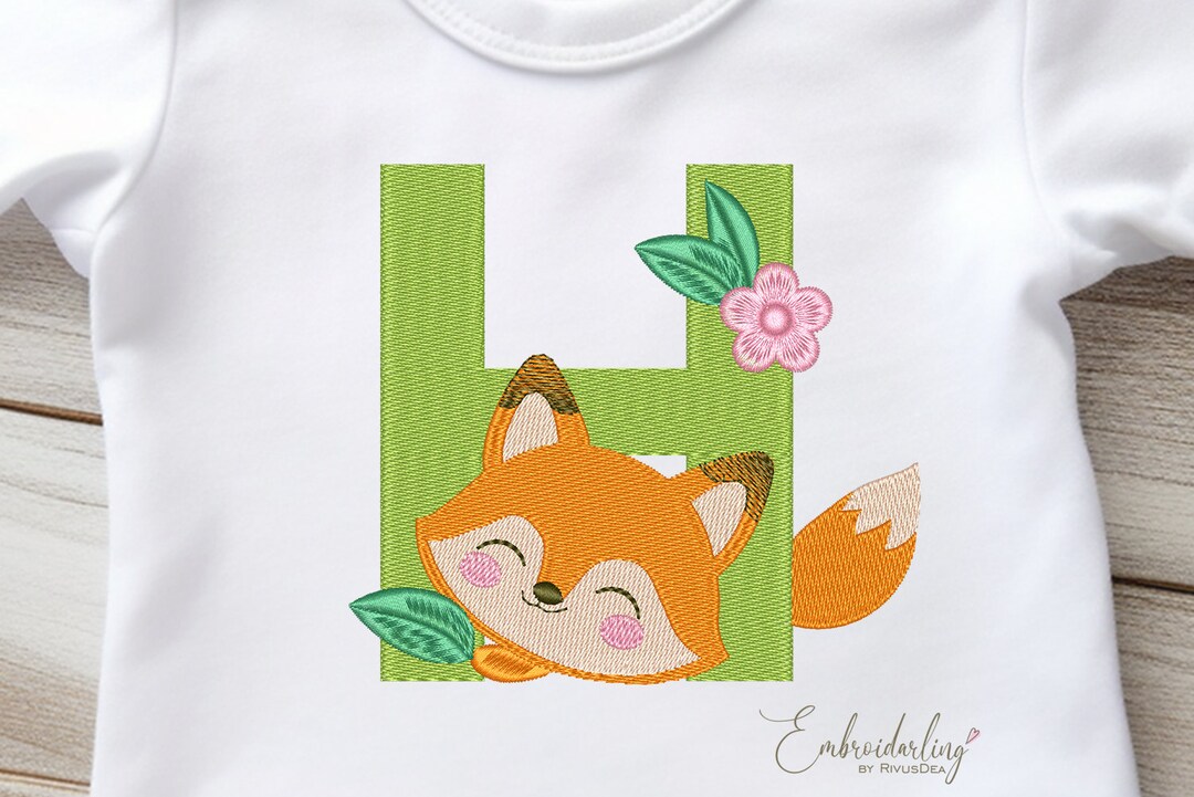 Letter H Fox Animal Alphabet Embroidery Design Single Initial Monogram ...