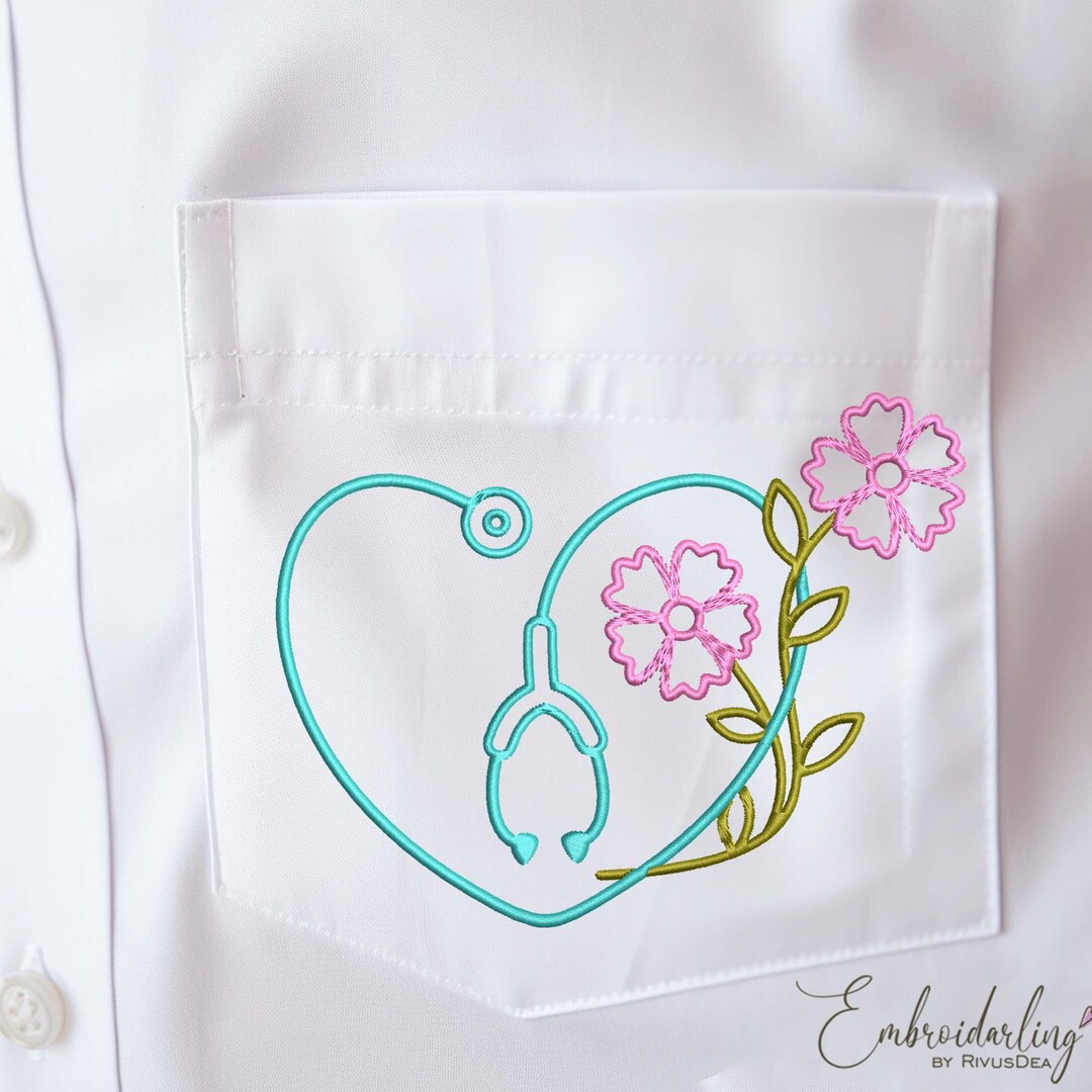 Nurse Pocket Monogram Embroidery Design | Stethoscope Heart | Name ...