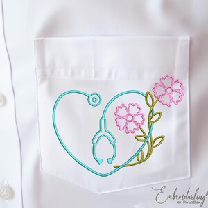Nurse Pocket Monogram Embroidery Design | Stethoscope Heart | Name ...