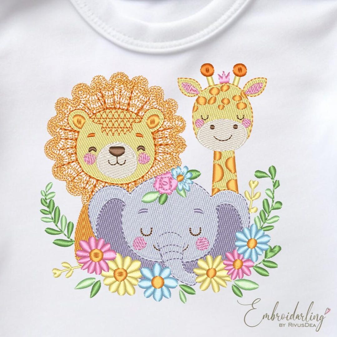 Safari Stickdatei, Stickdatei Löwe Elefant Giraffe, Maschinenstickerei ...