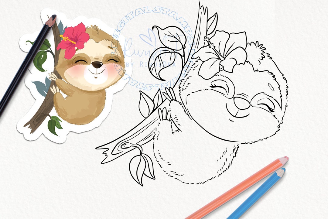 Sloth Digital Stamp. Cute Sloth PNG Download. Mothers Day Digi Stamp ...