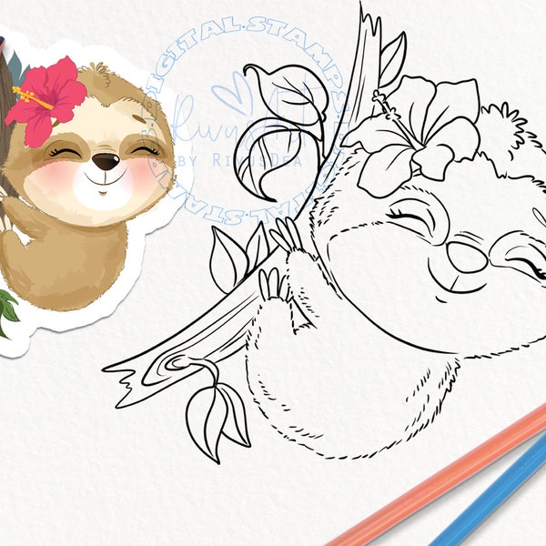 Sloth Coloring Pages - Etsy