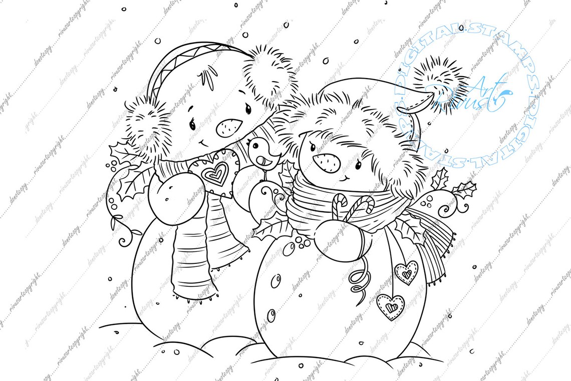 Christmas Digital Stamp Cute Snowman Download. Digi Stamp - Etsy