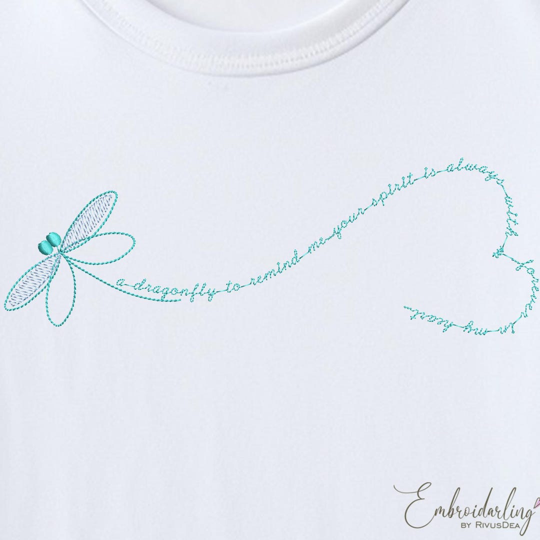 Dragonfly to Remind Me Memorial Embroidery Design. 7x4 in Remembrance ...