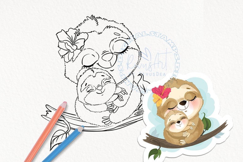 Mother and Two Kids Digital Stamp. Family PNG Download. - Etsy