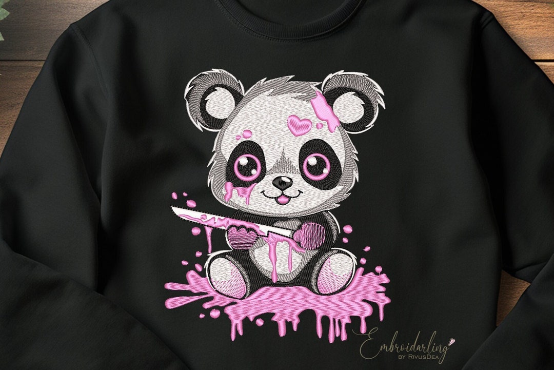 Cute Panda With Knife Embroidery Design, Gothic Machine Embroidery ...