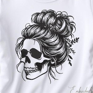 Spooky Girl Messy Bun Machine Embroidery Design, Halloween Monogram ...