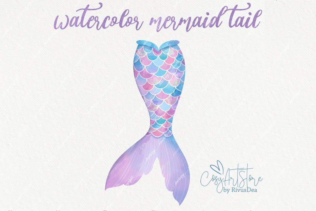 Mermaid Tail Watercolor Clipart PNG. Commercial Use. Mermaid Graphics ...