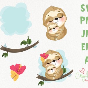 Cute Sloth Mom SVG File Commercial Free Use. Tropical Baby Animals PNG ...