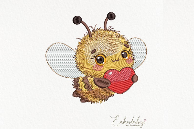 Bumble Bee Embroidery Designs File, Fluffy Baby Bee on Flower Pattern ...