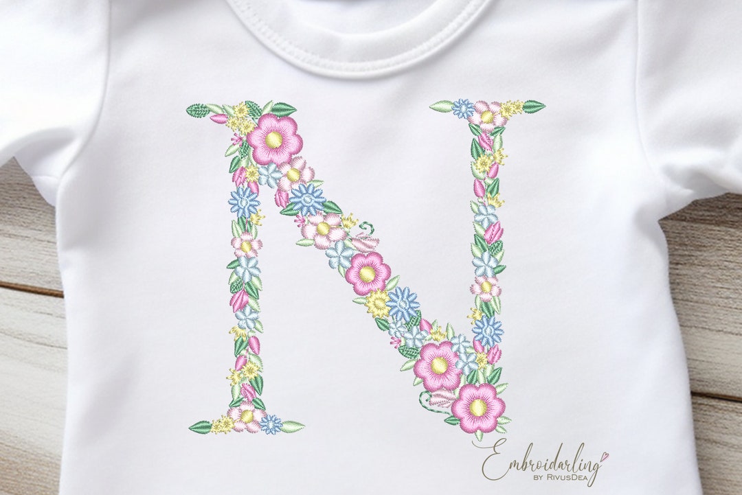 Floral Letter N Machine Embroidery Pattern, 97mm 3.80in Monogram for ...