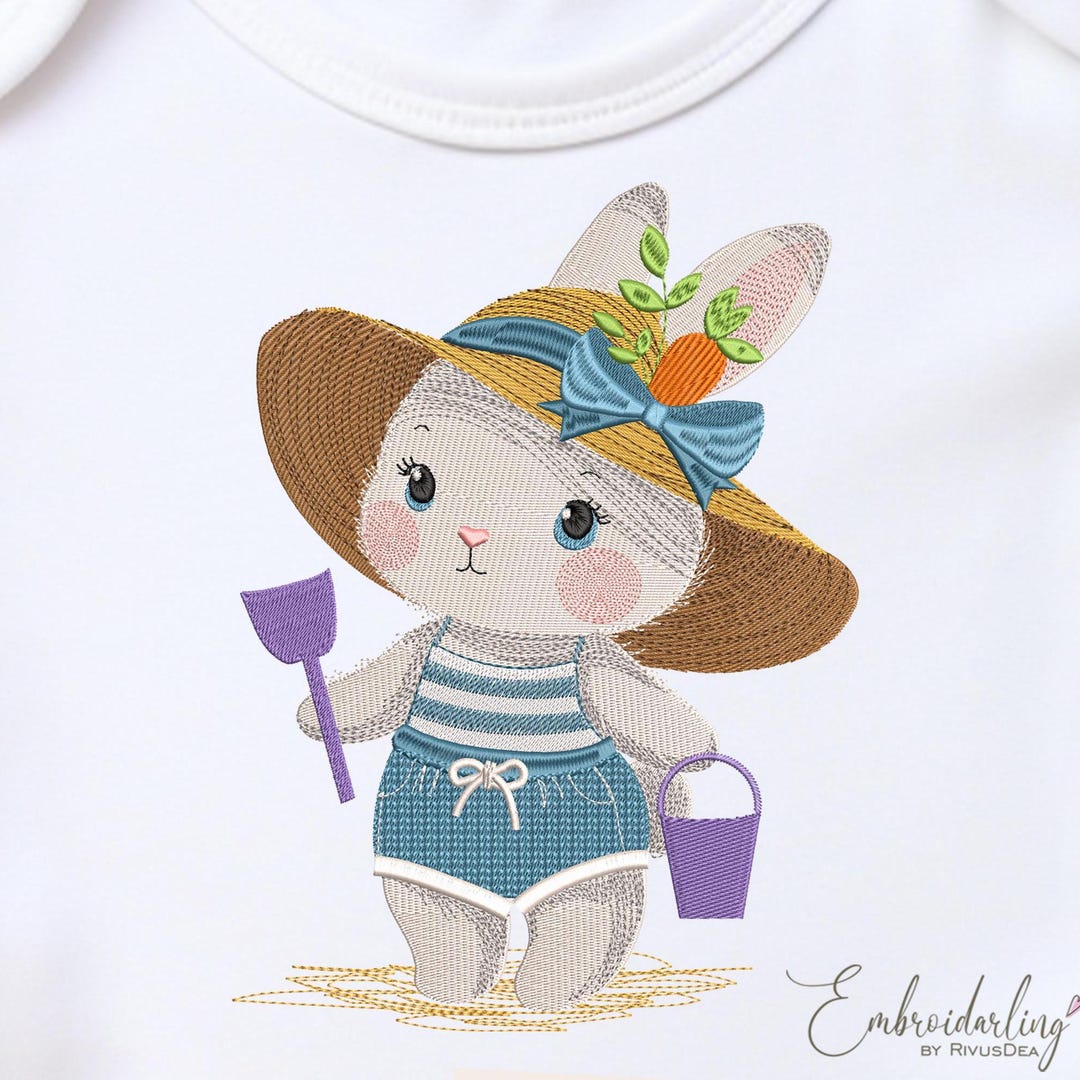 Summer Beach Bunny Embroidery Design: Vintage Swimsuit (PDF Pattern) - Etsy