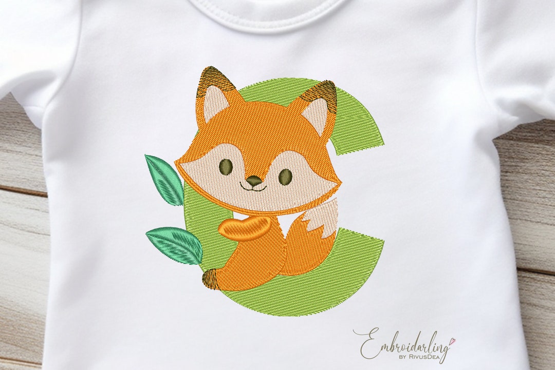 Letter C Fox Animal Alphabet Embroidery Design Single Initial Monogram ...