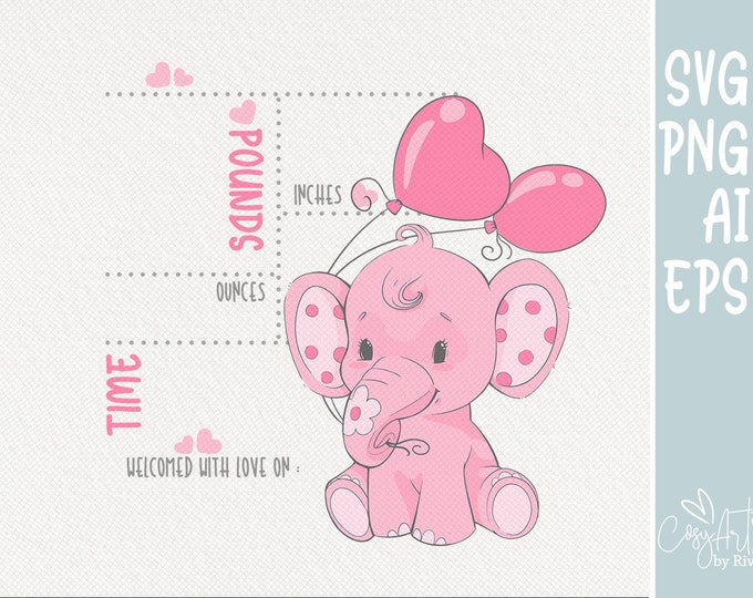 Baby Birth Announcement SVG | Elephant Birth Stats Svg | Baby Boy Sign ...