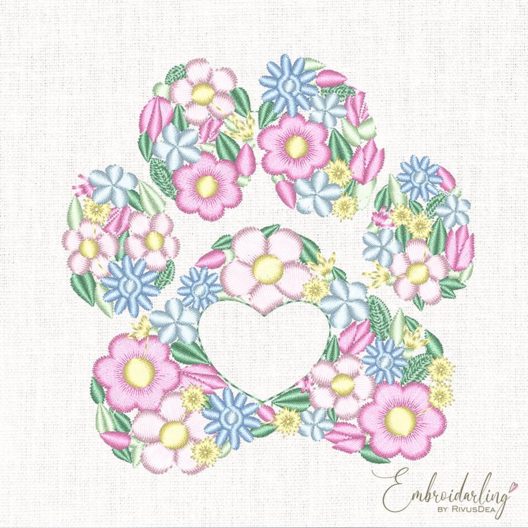 Floral Paw Print Machine Embroidery Design File. Pet Paw Pattern ...