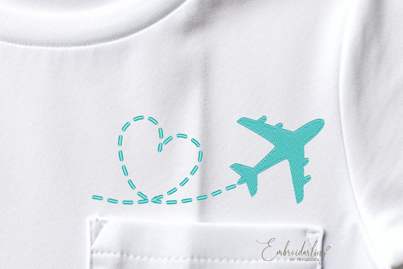 Plane With Heart Embroidery Design File. Airplane Stewardess Pilot ...