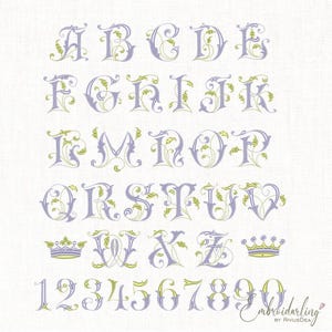 Floral Font Machine Embroidery File, Vintage Monogram Pattern, First ...