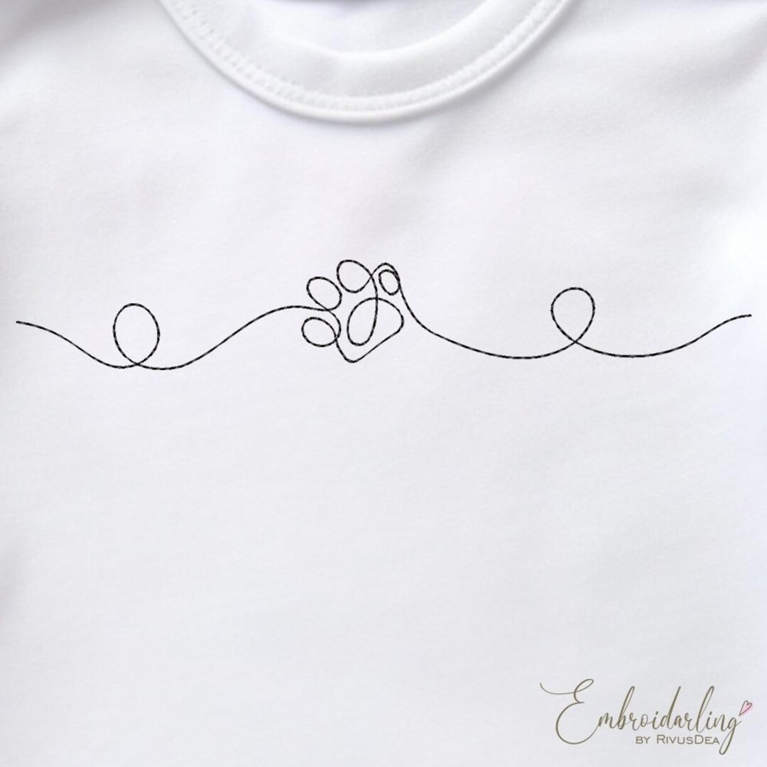 Paw Print Mono Line Embroidery Pattern. Single Outline Doodle, Animal ...