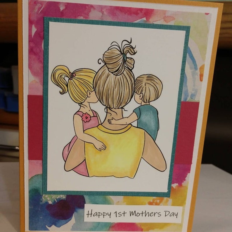 Mother and Two Kids Digital Stamp. Family PNG Download. | Etsy