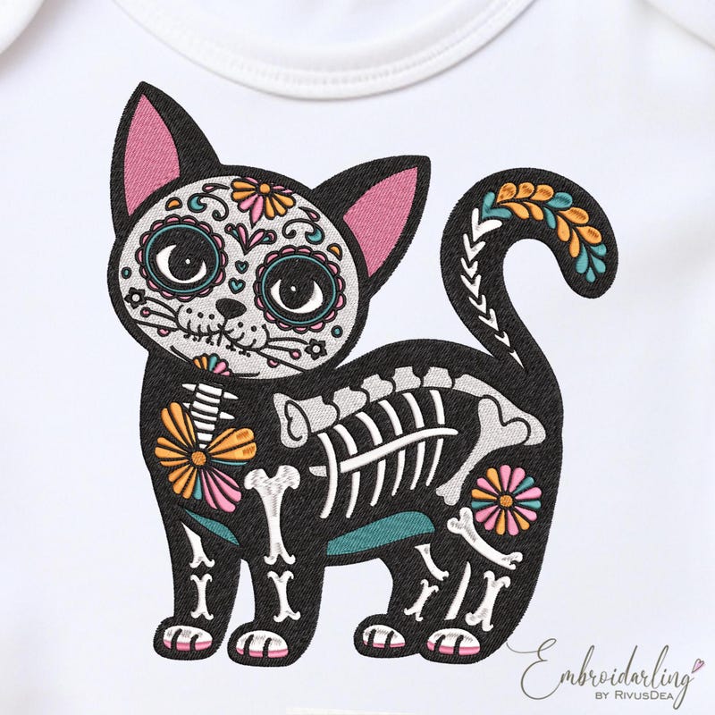 Sugar Skull Cats Embroidery - Etsy