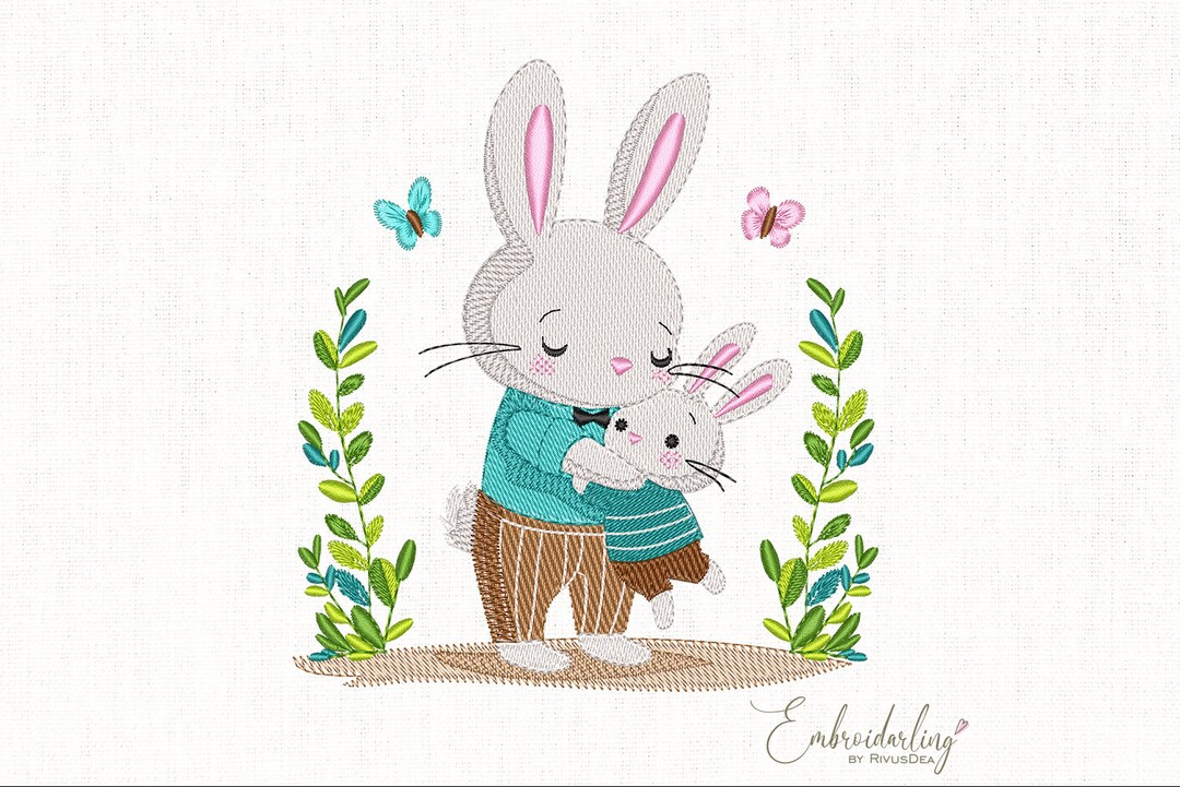 Father's Day Embroidery Design, Bunny With Dad Machine Embroidery ...