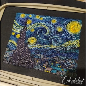 Van Gogh Starry Night Embroidery Design - Machine Embroidery Art - Etsy