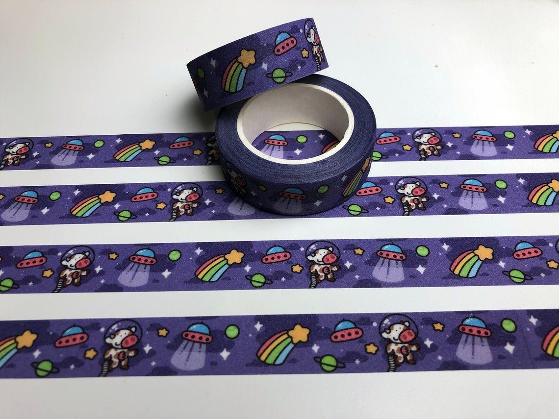 Aliens & Cows Glitter Washi Tape Kawaii Galaxy Stationery | Etsy