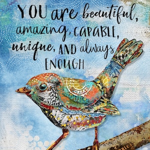 You Are Beautiful Art Print - Unique Boho Bird Watercolor Wall Decor ...