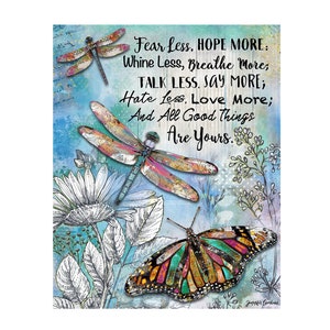 Fear Less & Hope More Art Print - Boho Christian Butterfly and ...